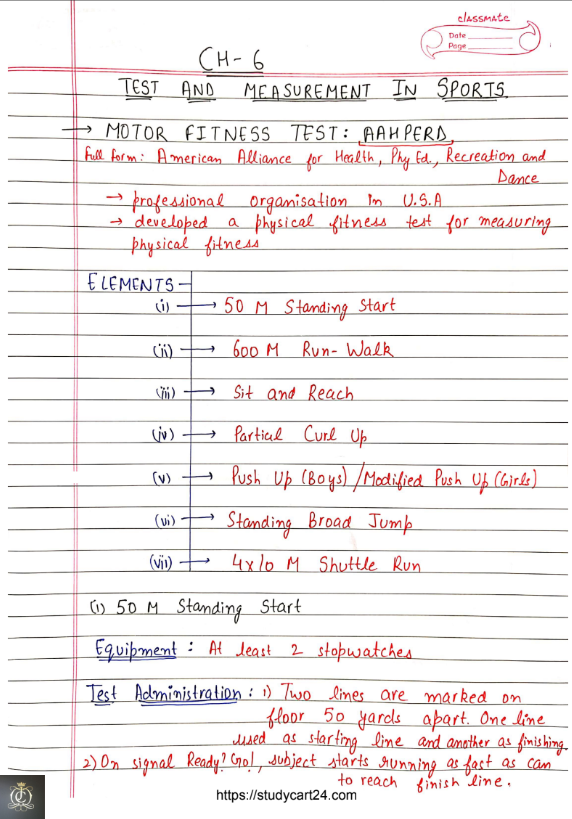 Chapter 6: Test and Measurement in Sports Class 12 Notes Free